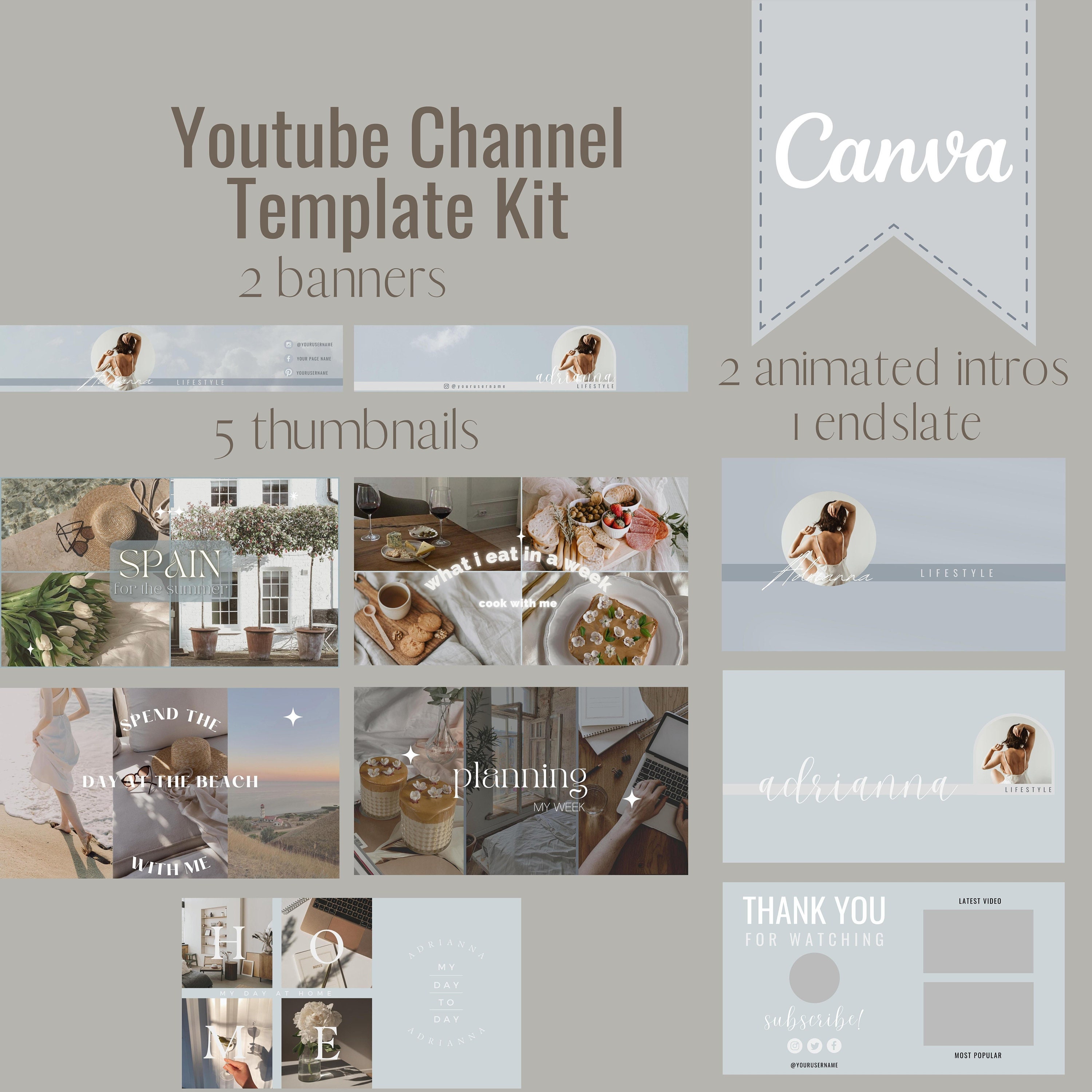 Aesthetic Youtube Channel Kit, Youtube Template Kit, Animated Intro ...