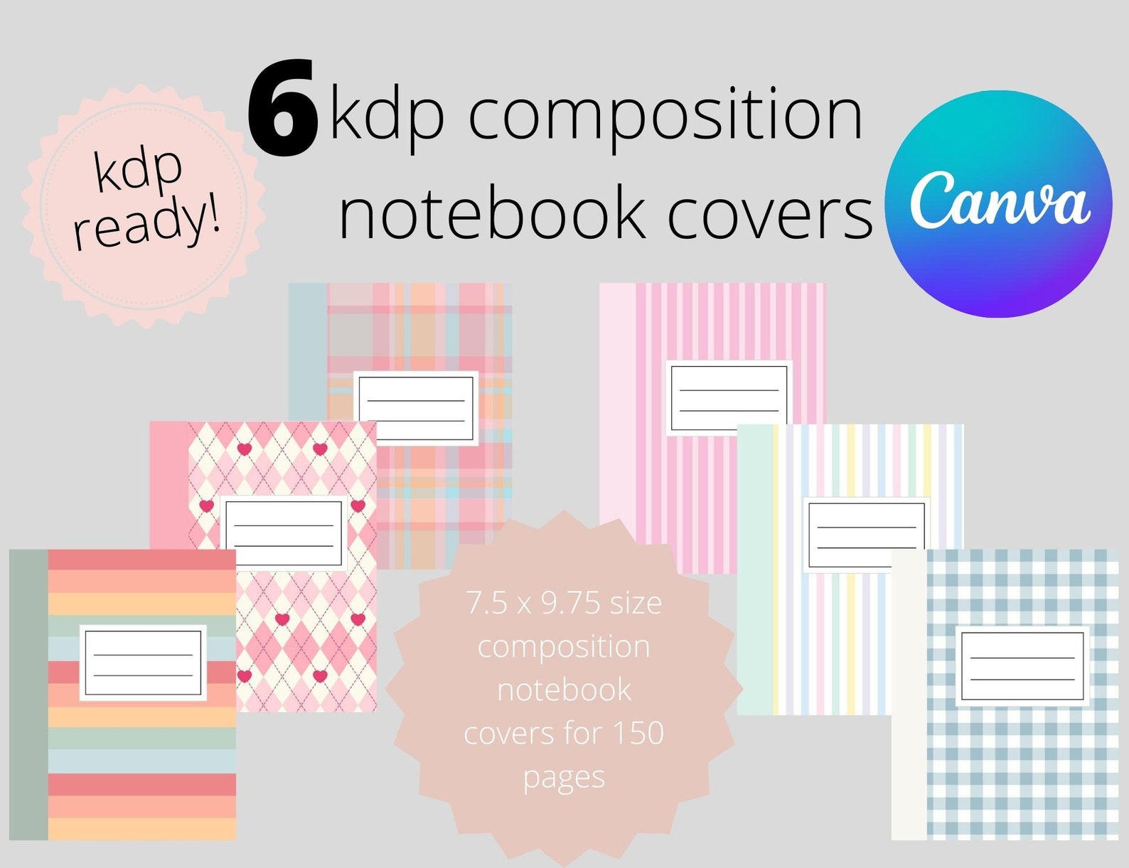 KDP Cover Template, Composition Notebook Cover Editable, Canva Template ... KDP Cover Template, Composition Notebook Cover Editable, Canva Template ...