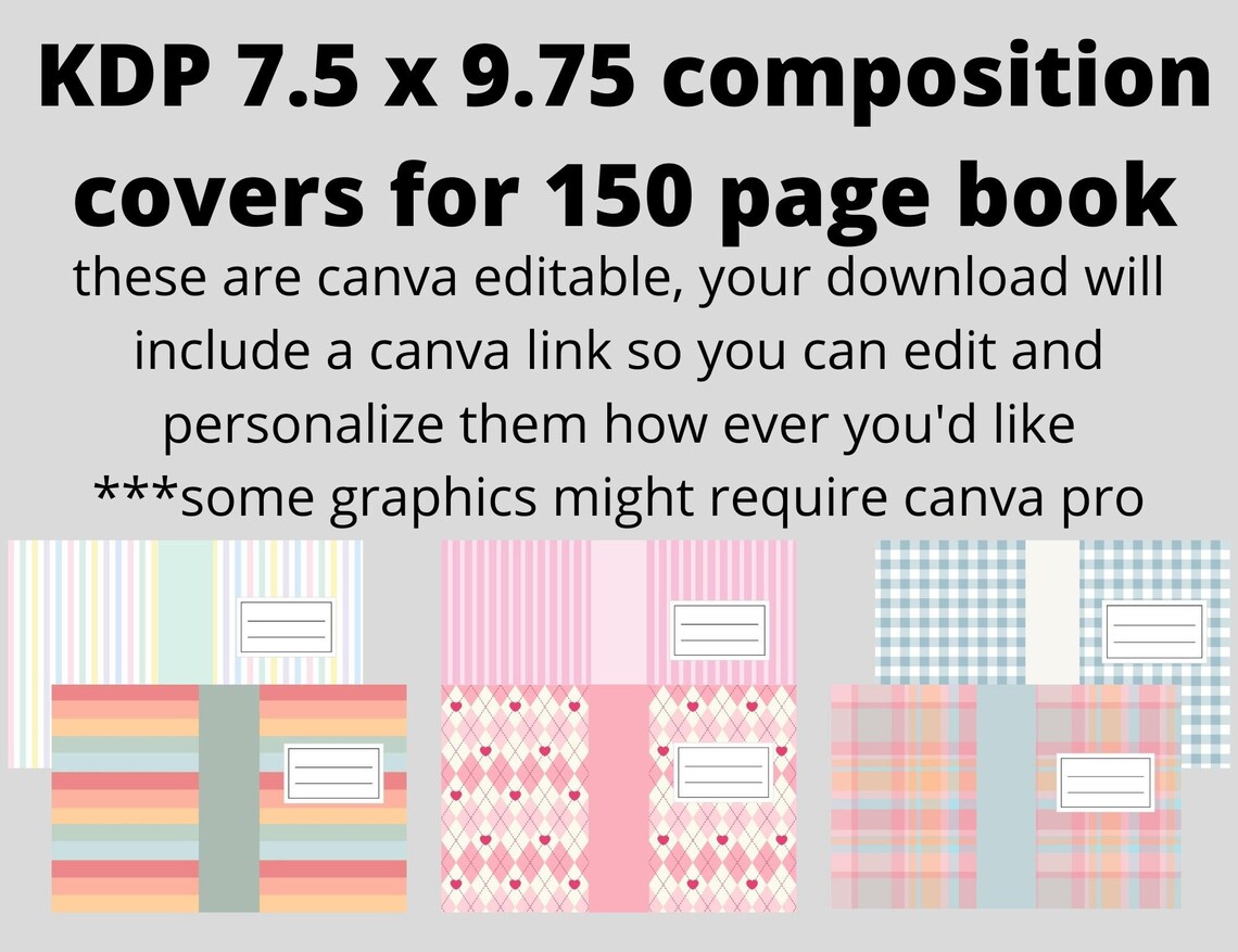 KDP Cover Template, Composition Notebook Cover Editable, Canva Template ...