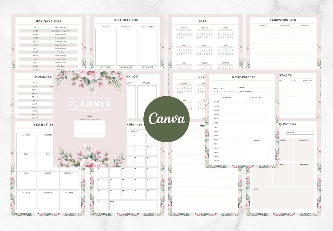 2023-2024 Planner Template, 2023 Printable Planner, Canva Planner Ready ...