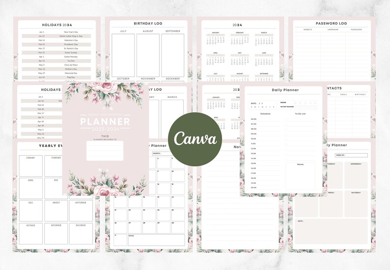 2023-2024 Planner Template, 2023 Printable Planner, Canva Planner Ready ...