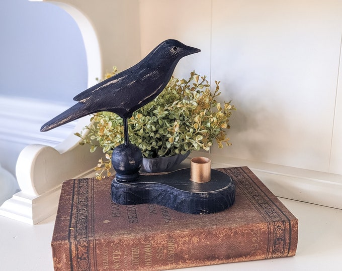 Crow Candle Holder, Taper Candle Holder, Black Wooden Candle Holder ...