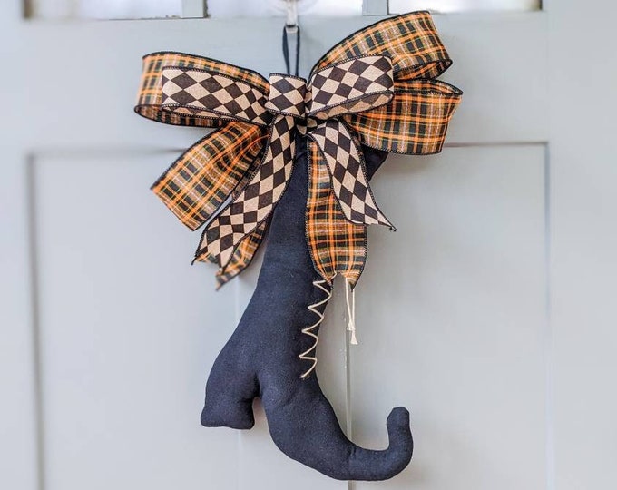 Witch Boot Door Hanger, Halloween Front Door Decor, Witch Wreath ...
