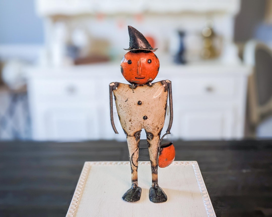 Pumpkin Man Figurine, Vintage Halloween Witch Pumpkin Figure With ...