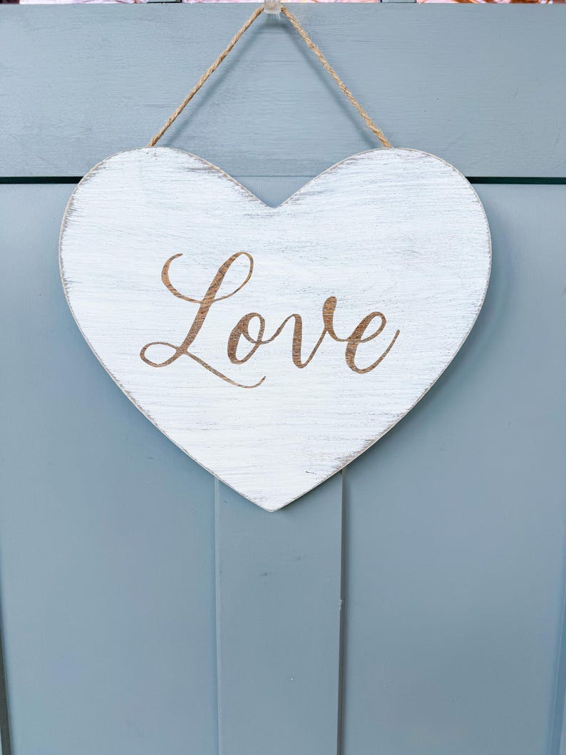 Love Heart Sign, Valentine's Door Hanger, White Heart Decor, Wooden ...