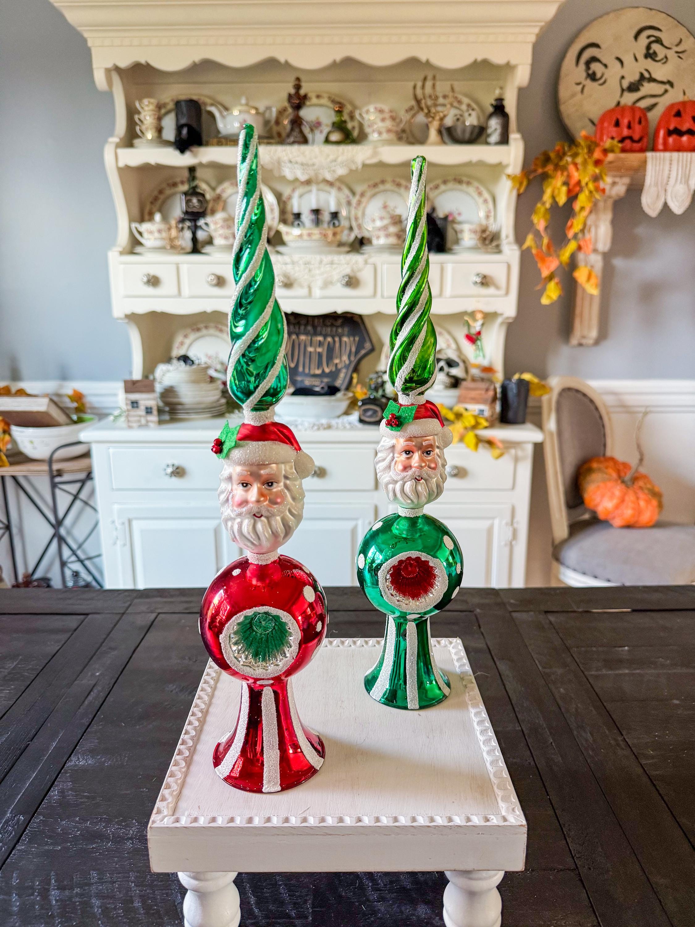Santa Glass Finial Tree Topper, Retro Christmas Tree Topper, Indent ...