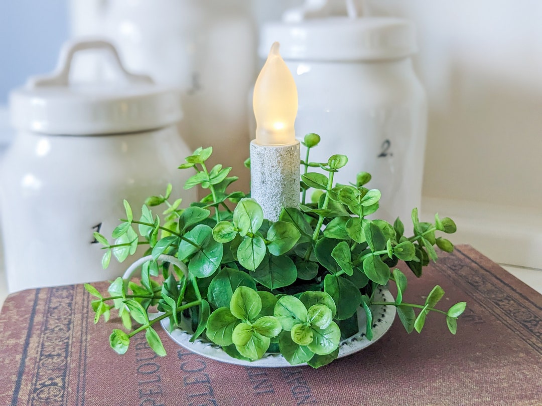 Eucalyptus Candle Ring, Greenery Candle Ring, Taper Candle Ring, Green ...