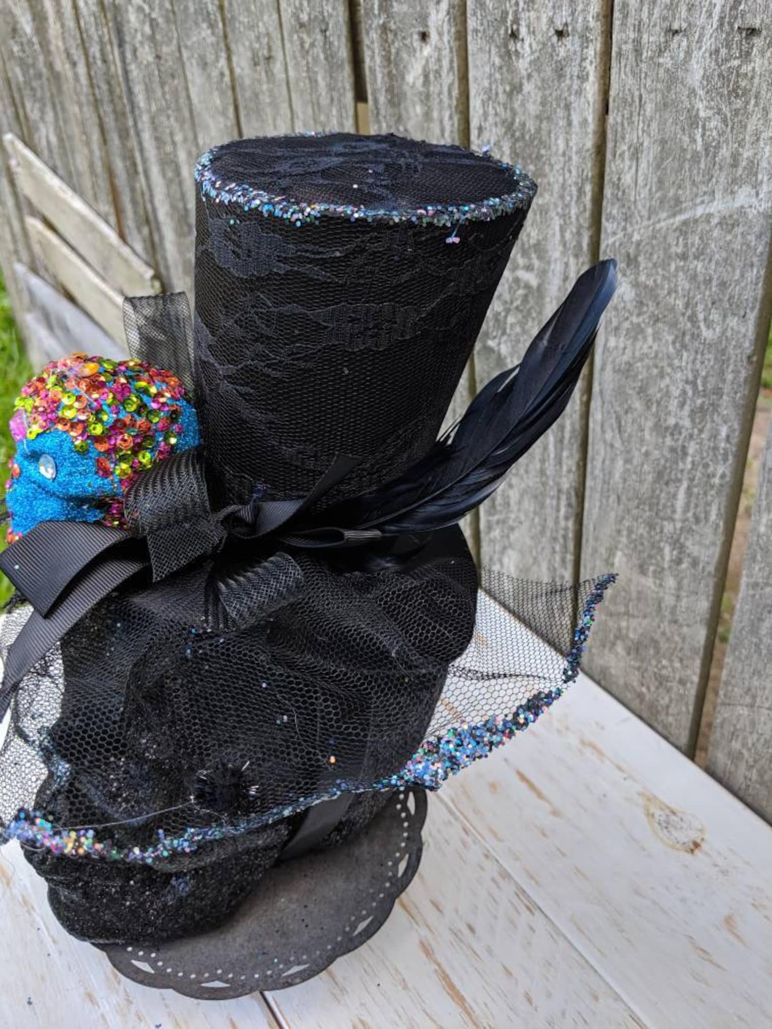Halloween Top Hat Skull Top Hat Black Top Hat Skull Decor | Etsy