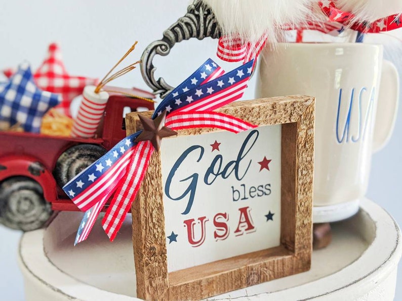 God Bless USA Sign, Patriotic Tiered Tray Decor, Fourth of July ...
