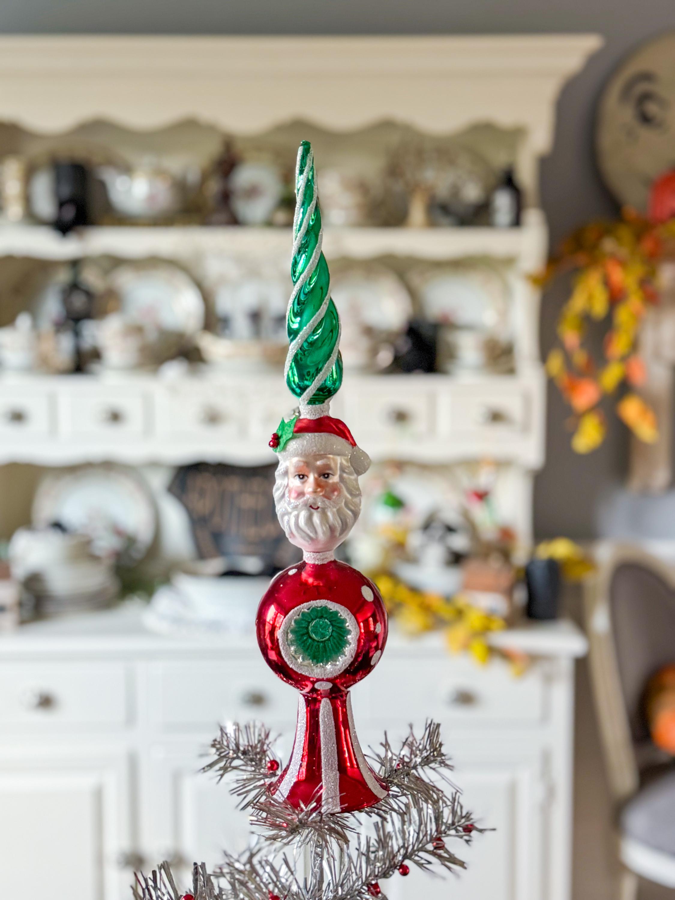 Santa Glass Finial Tree Topper, Retro Christmas Tree Topper, Indent ...