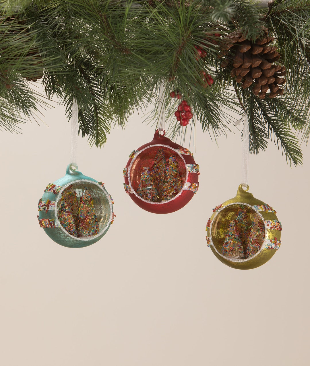 Sprinkles Tree Glass Diorama Ornaments, Bethany Lowe Designs, Set of ...