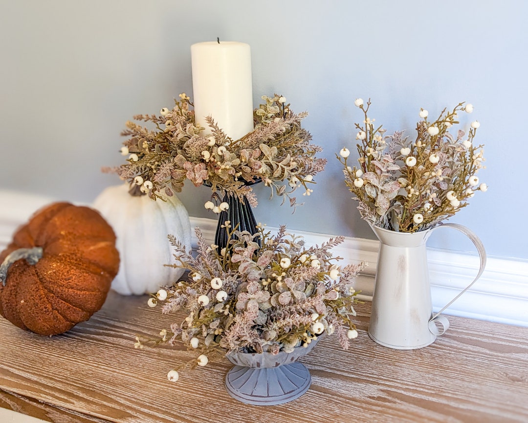 Fall Pumpkin Candle Ring, Fall Half Sphere, Fall Greenery Bush, Dough ...