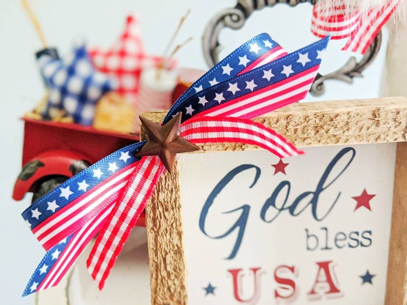 God Bless USA Sign Patriotic Tiered Tray Decor Fourth of - Etsy