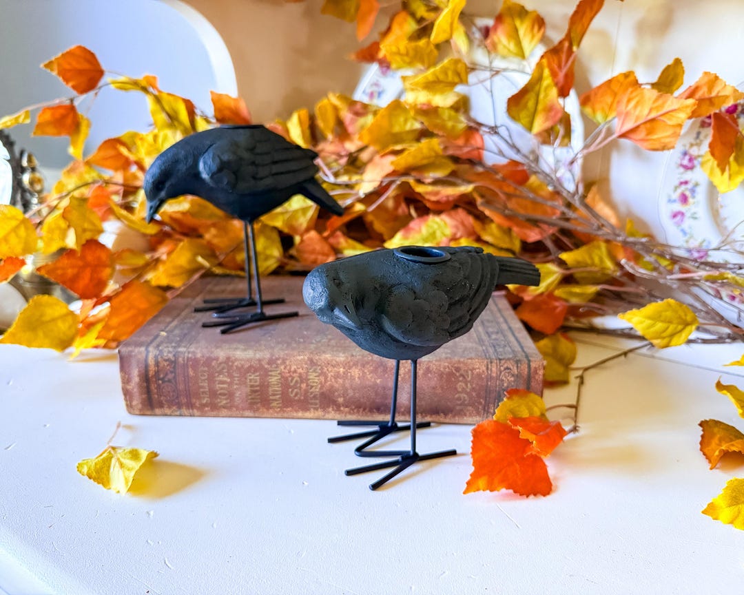Crow Candle Holder, Set of Two Taper Candle Holders, Black Metal Crow ...