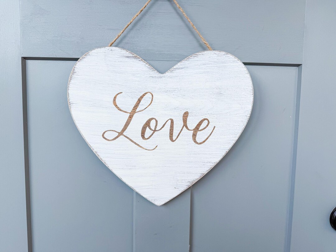 Love Heart Sign, Valentine's Door Hanger, White Heart Decor, Wooden ...