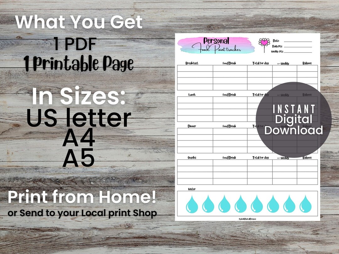 Printable Personal Food Point Tracker |daily Point Tracker| Point ...