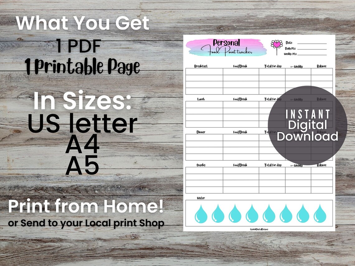 Printable Personal Food Point Tracker |daily Point Tracker| Point ...