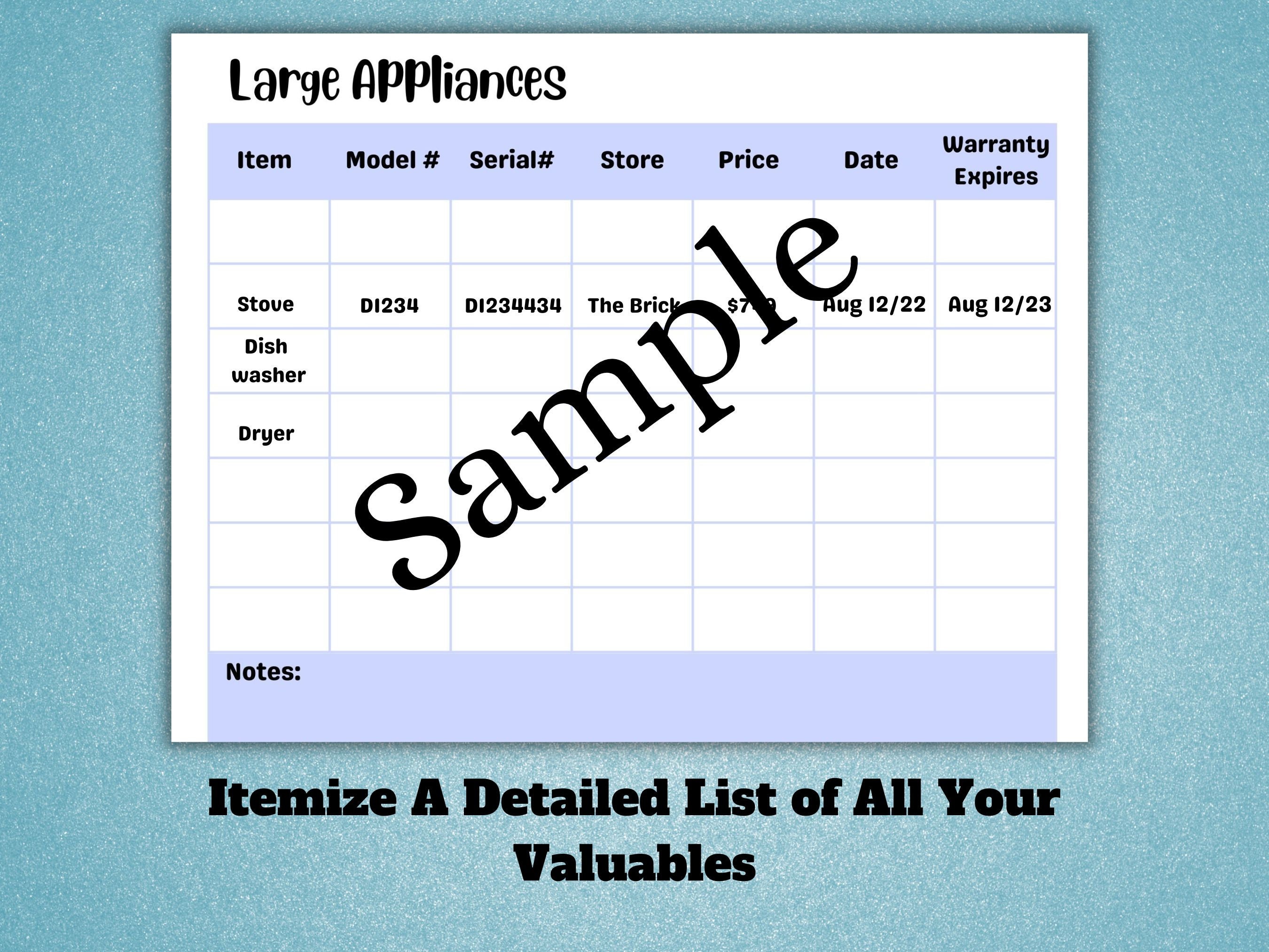 Home Item Inventory|printable Inventory List| Inventory List for ...