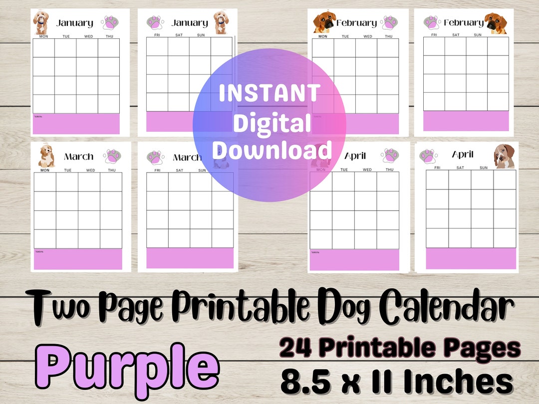 Undated Printable Dog Lover Calendar| 2 Page per Month Printable ...