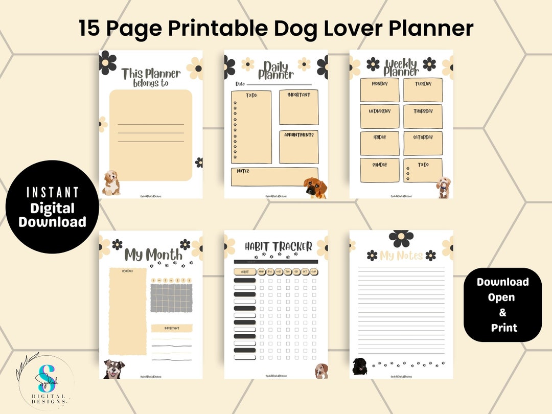 15 Page Printable Dog Lover Planner| Printable Planner| Dog Lover ...