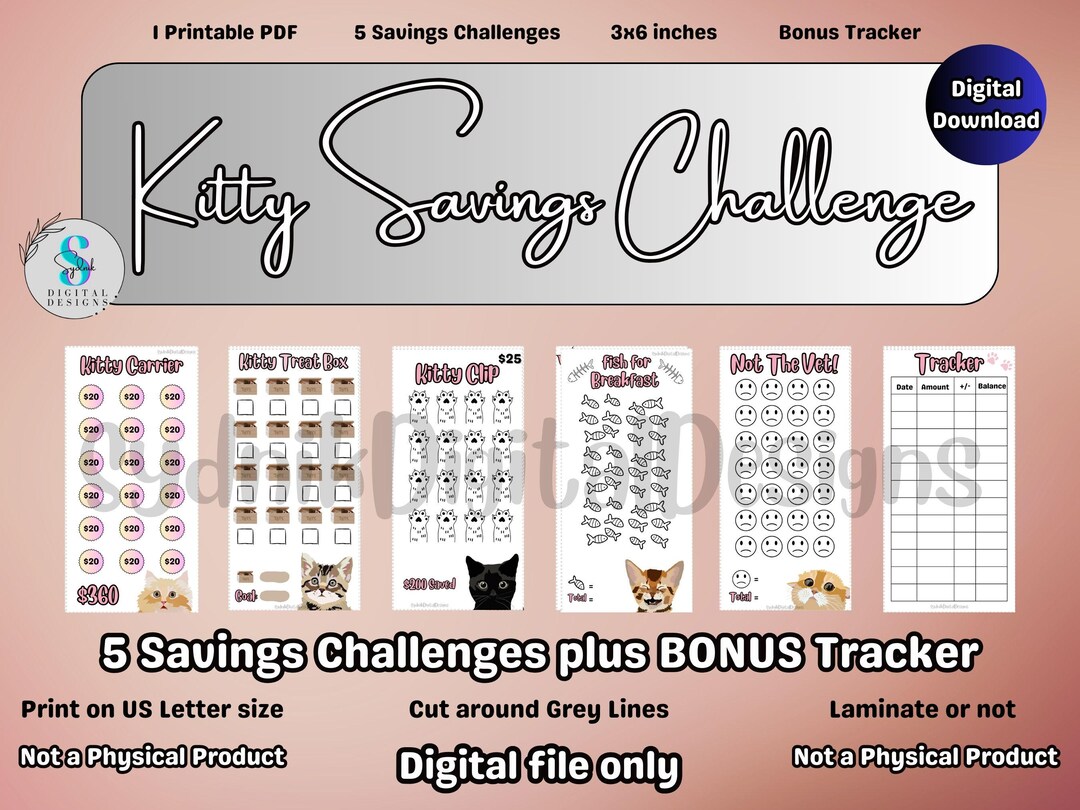 Printable Cat Challenges, Kitty Funds, Fur Baby Funds,kitty Cash,rainy ...