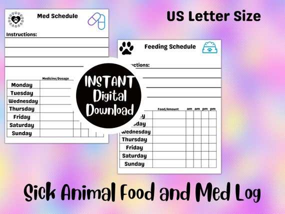 Sick Pet Med and Food LOG Med Tracker for Animals Sick - Etsy