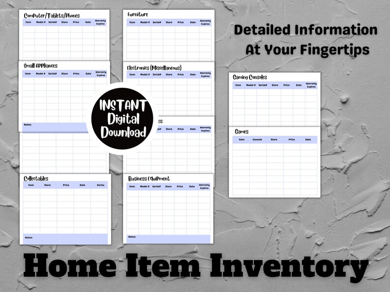 Home Item Inventory|printable Inventory List| Inventory List for ...