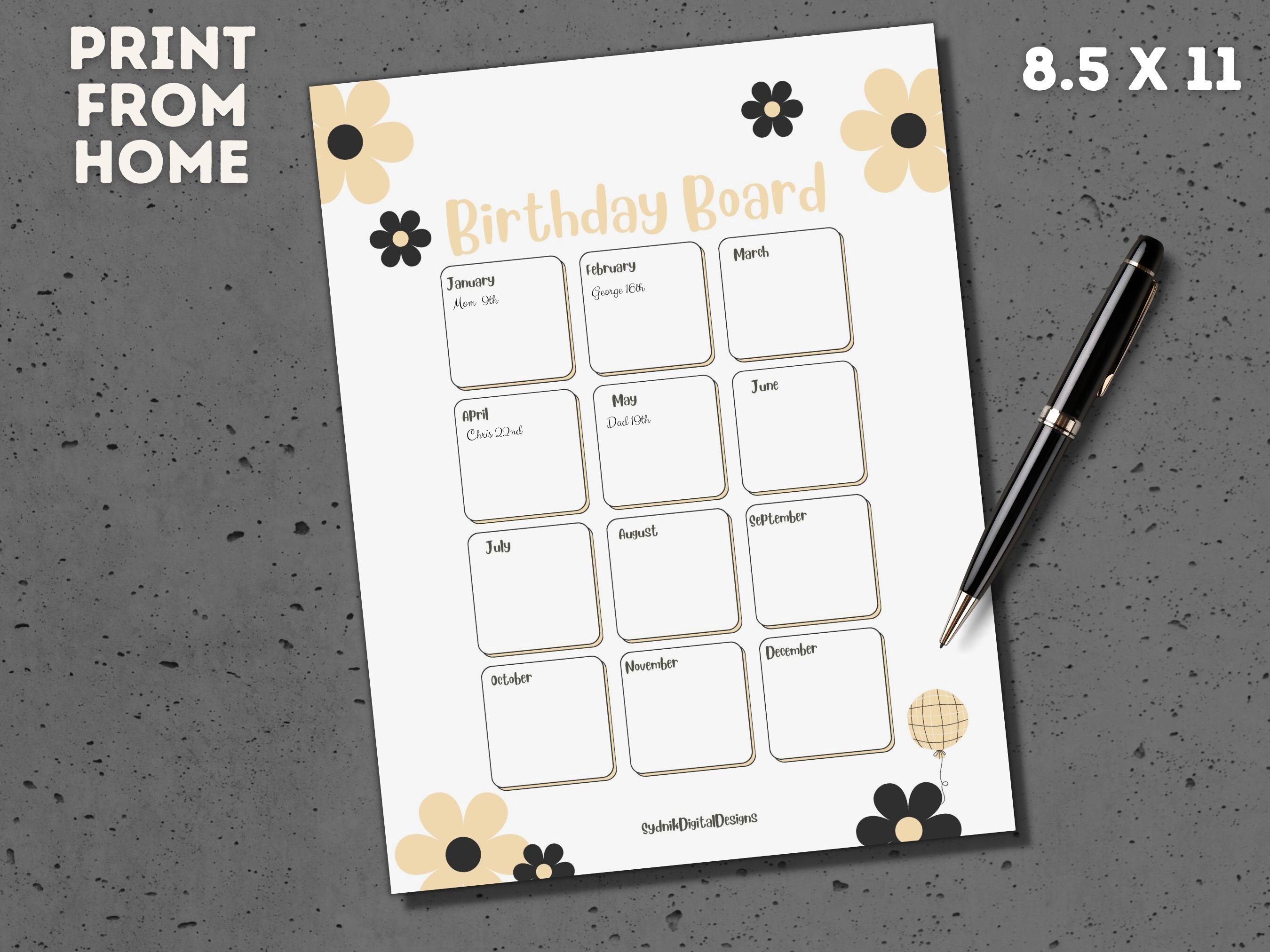 Birthday Board Printable|birthday Tracker|printable Birthday Tracker ...