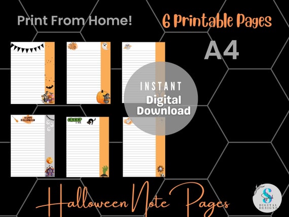 A4 Halloween Printable Note Pages Halloween Notes Printable - Etsy