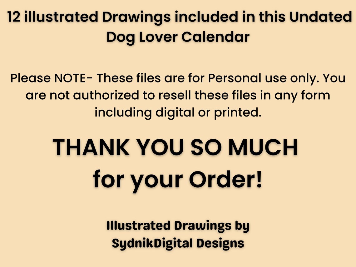 Undated Printable Dog Lover Calendar| Landscape Printable Calendar| Dog ...