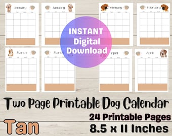Undated Printable Dog Lover Calendar| Landscape Printable Calendar| Dog ...