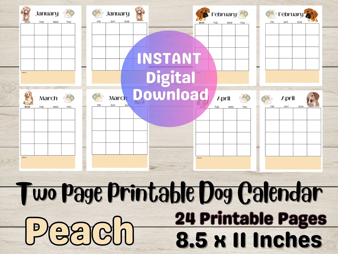 Undated Printable Dog Lover Calendar| Printable Calendar| Dog ...