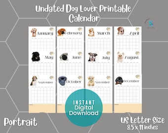 Undated Printable Dog Lover Calendar| Landscape Printable Calendar| Dog ...