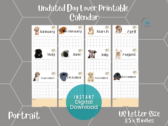 Printable Dog Lover Calendar Portrait Calendar Printable - Etsy