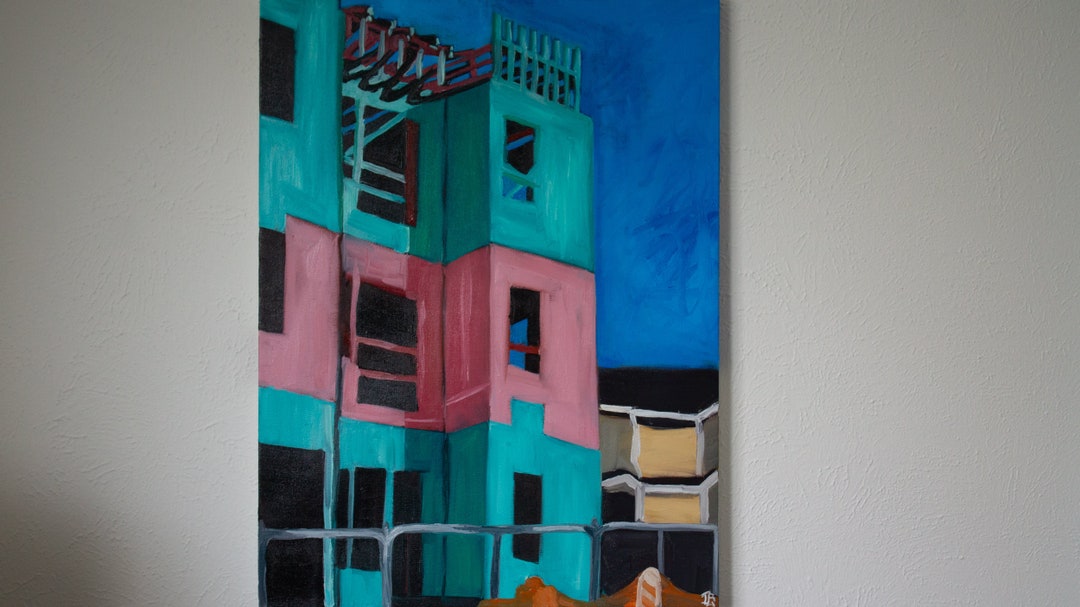 Original Oil Painting of Building on Canvas, deplacement Home Decor ...