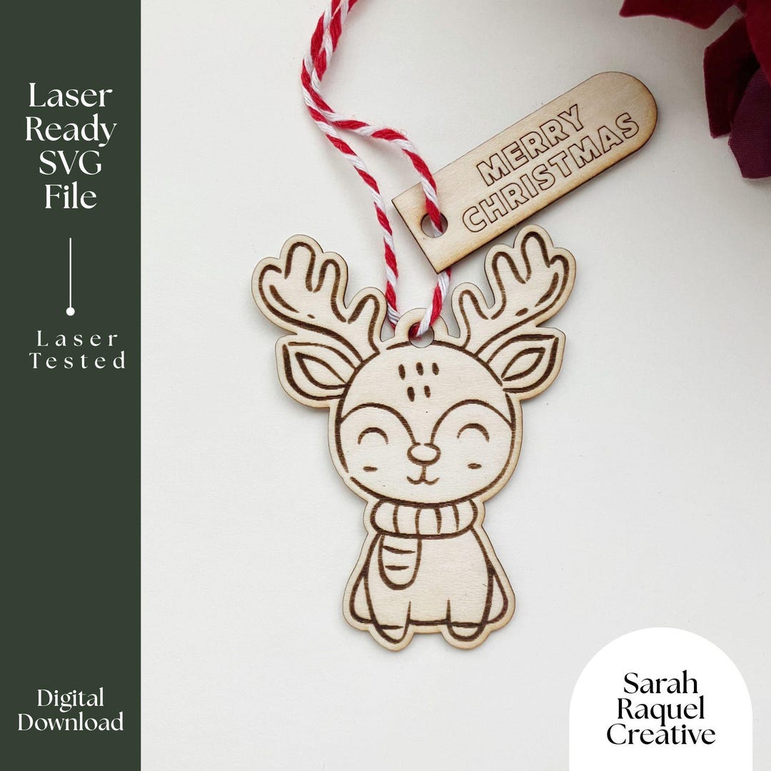 Reindeer Gift Tag | SVG Laser Engraving Christmas Ornament File ...