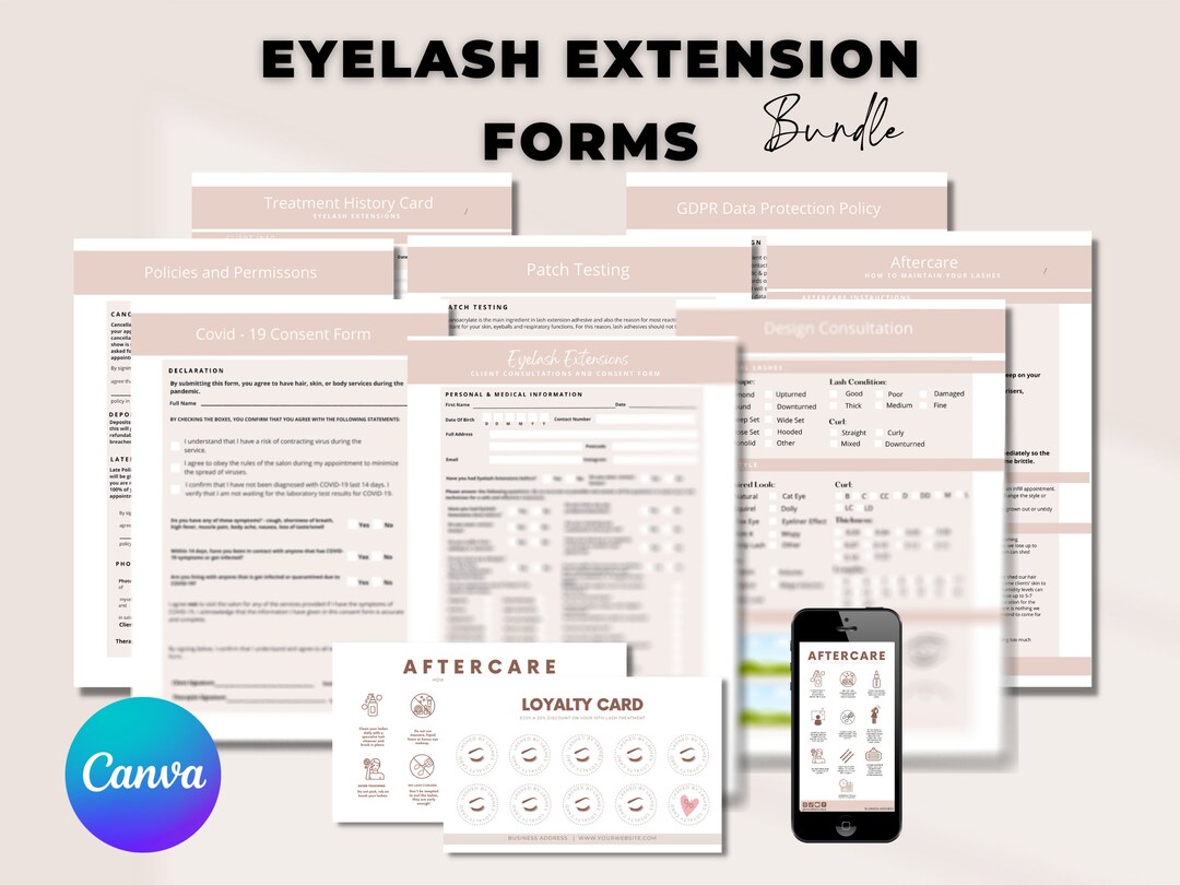 Digital Eyelash Record Forms, Consent Form, Lash Tech Planner ...