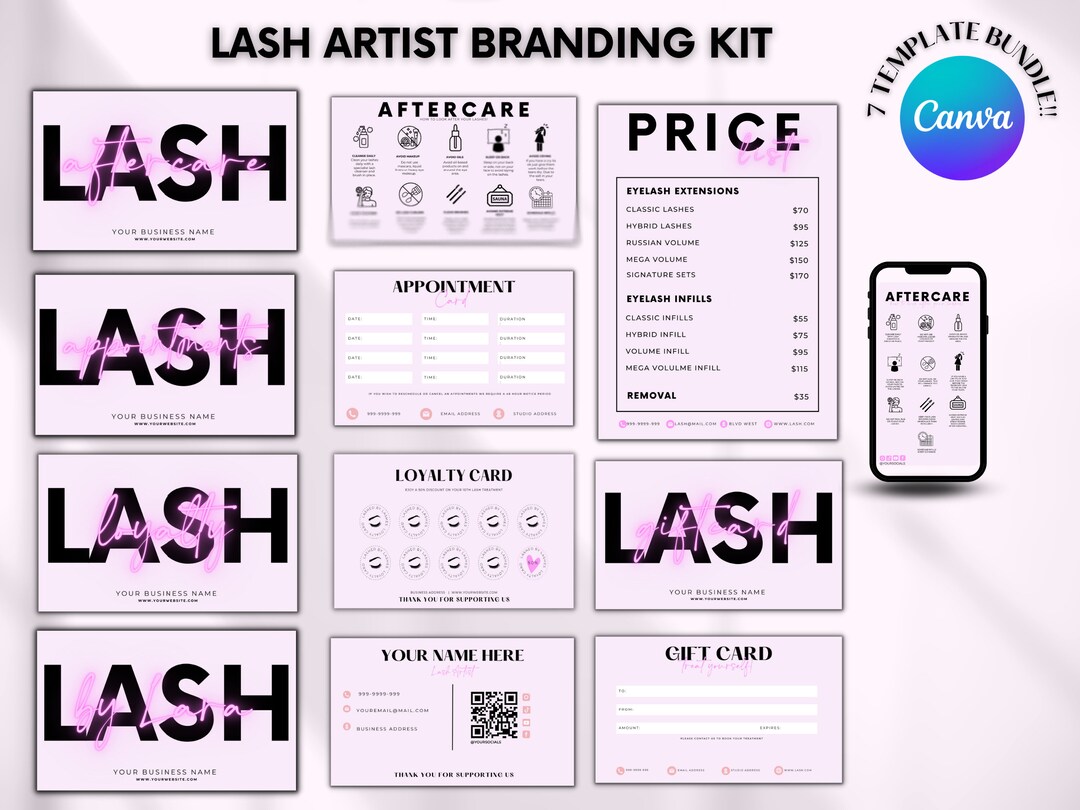 Lash Tech Business Cards Branding Kit, Lash Artist Business Card, Lash ...