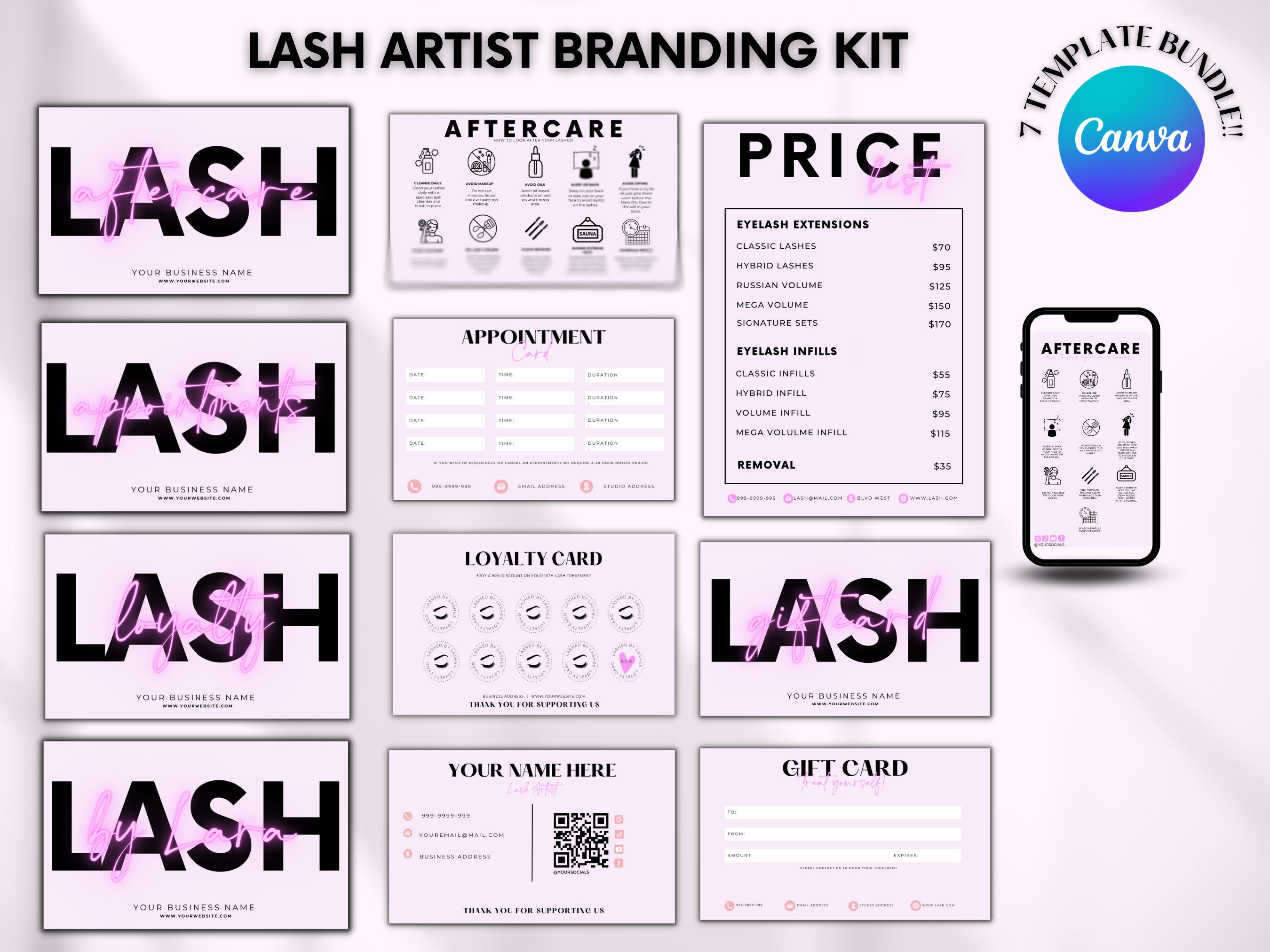 Lash Tech Business Cards Branding Kit, Lash Artist Business Card, Lash ...