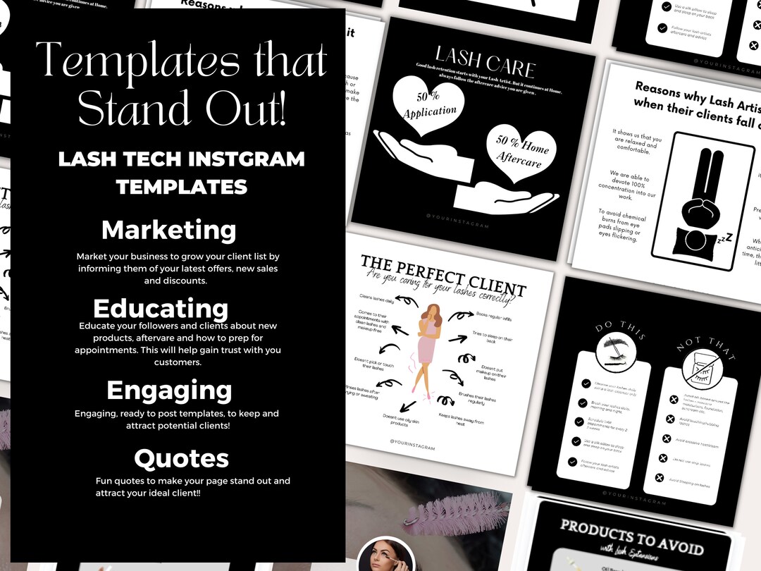 120 Black & White Lash Tech Instagram Post Templates, Lash Artist ...