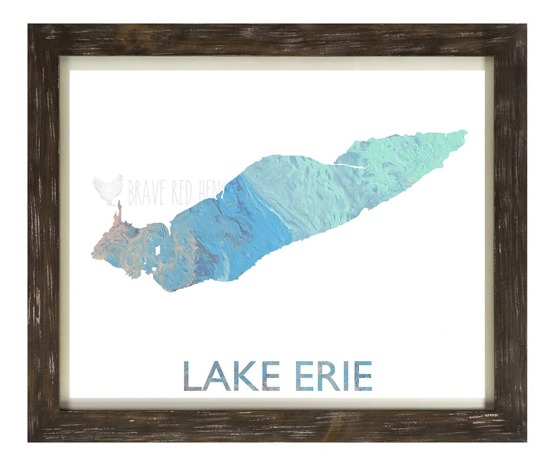 Lake Erie Print, Lake Erie Map, Lake Map, Michigan, Great Lakes ...