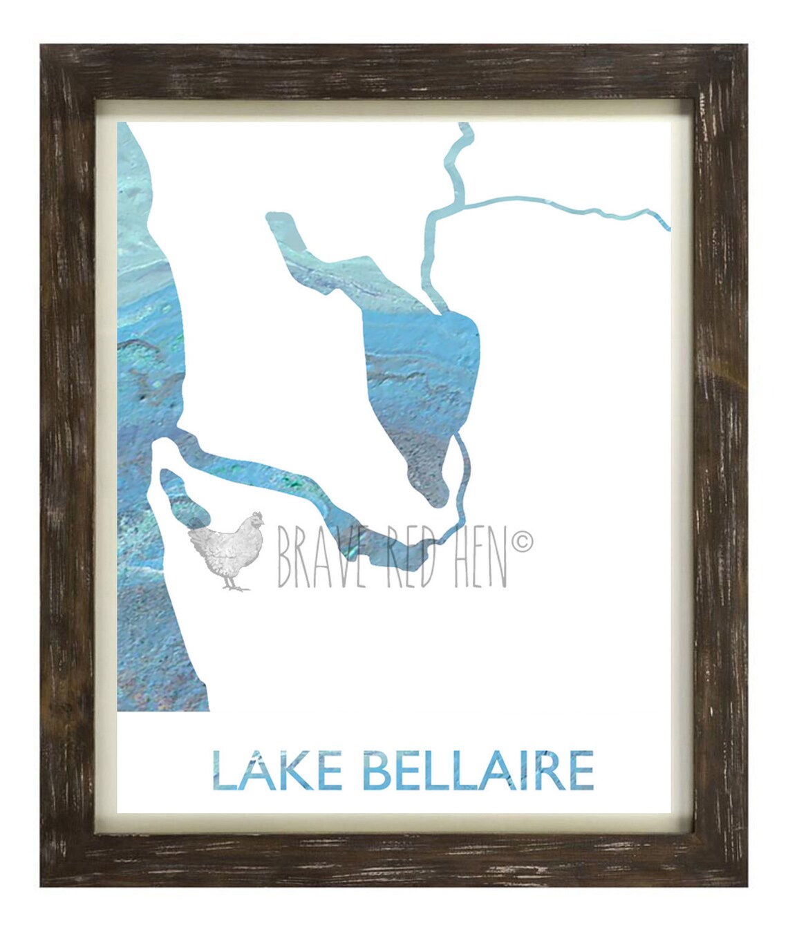 Lake Bellaire Print, Lake Map, Torch Lake, Clam Lake, Thayer Lake ...