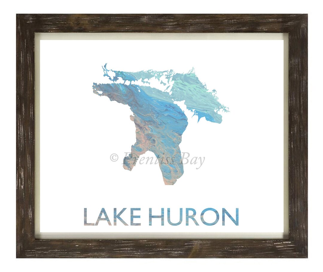 Lake Huron Print, Lake Huron Map, Lake Map, Michigan, Great Lakes ...
