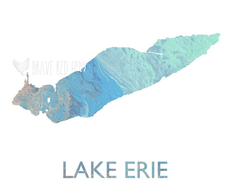Lake Erie Print, Mapa del Lago Erie, Mapa del Lago, Michigan, Grandes ...