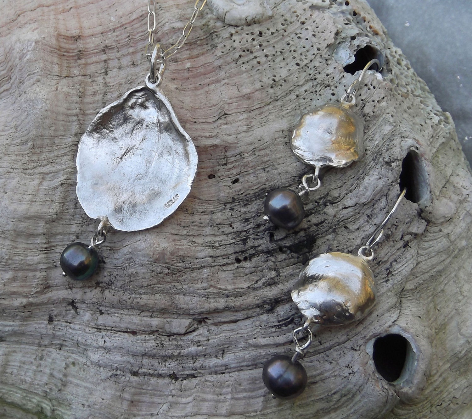 Handmade Sterling Silver Shell Necklace and Earrings With - Etsy
