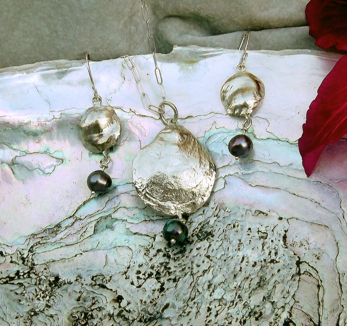 Handmade Sterling Silver Shell Necklace and Earrings With - Etsy