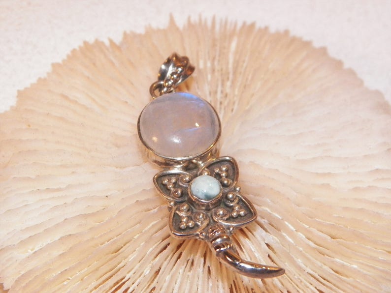 Sterling Silver Moonstone and Larimar Pendant Estate | Etsy