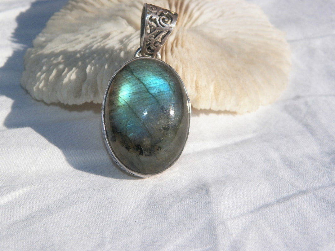 Large Sterling Silver Labradorite Gemstone Pendant, Gift for Her ...