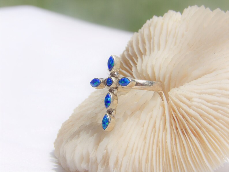 Sterling Silver Opal Cross Ring Gypsy 925 Cross Ring - Etsy
