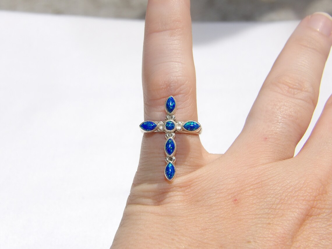Sterling Silver Opal Cross Ring Gypsy 925 Cross Ring - Etsy